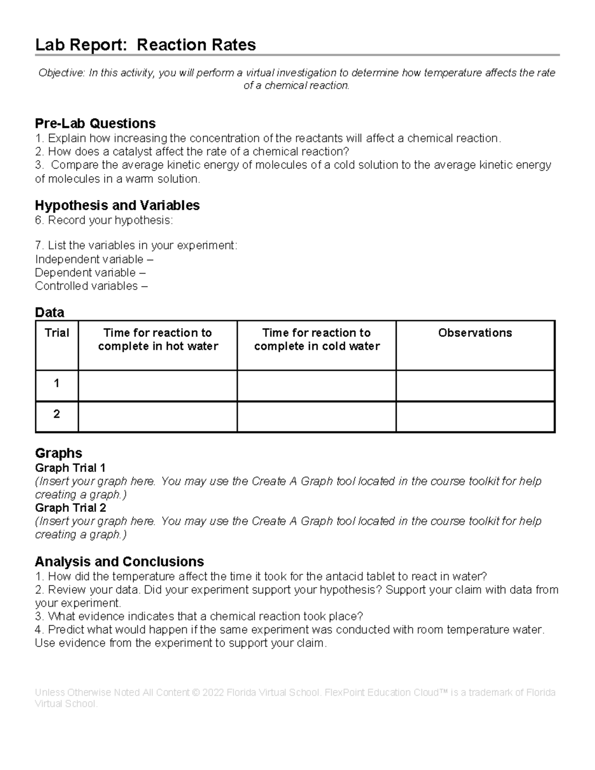 6.05 - Lab Report on Reaction Rates & Temperature Effects - Studocu