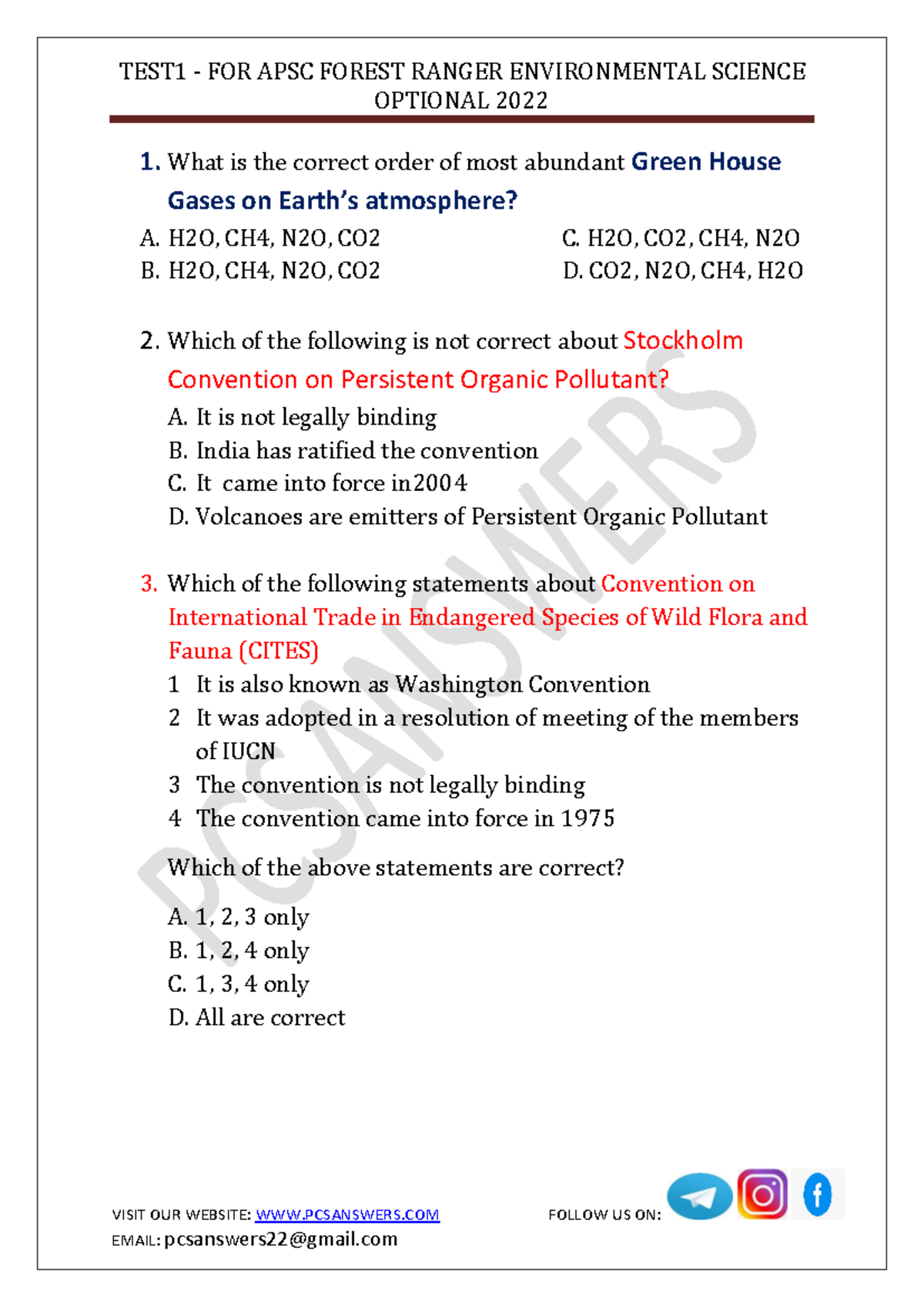 APSC Environmental Science Test 1: Greenhouse Gases & Conservation ...