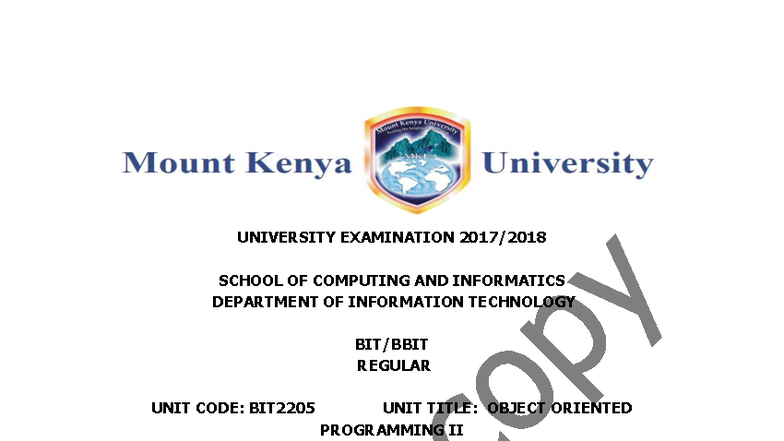 BIT2205 Final Exam: Object Oriented Programming II - Aug 2018 - Studocu