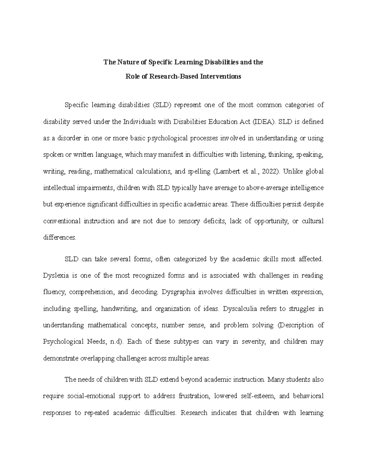 Psy 230: Understanding Specific Learning Disabilities & Interventions ...