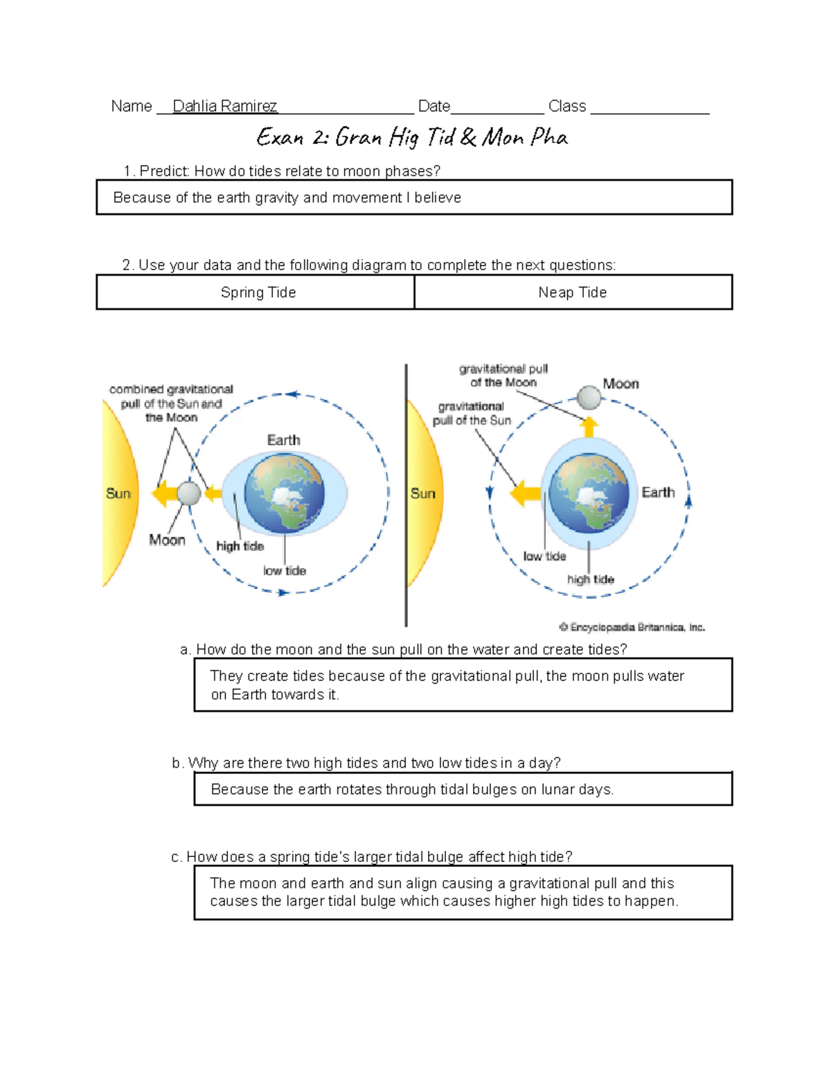 Explain 2 Tides and Moon Phases - Name Dahlia Ramirez ...