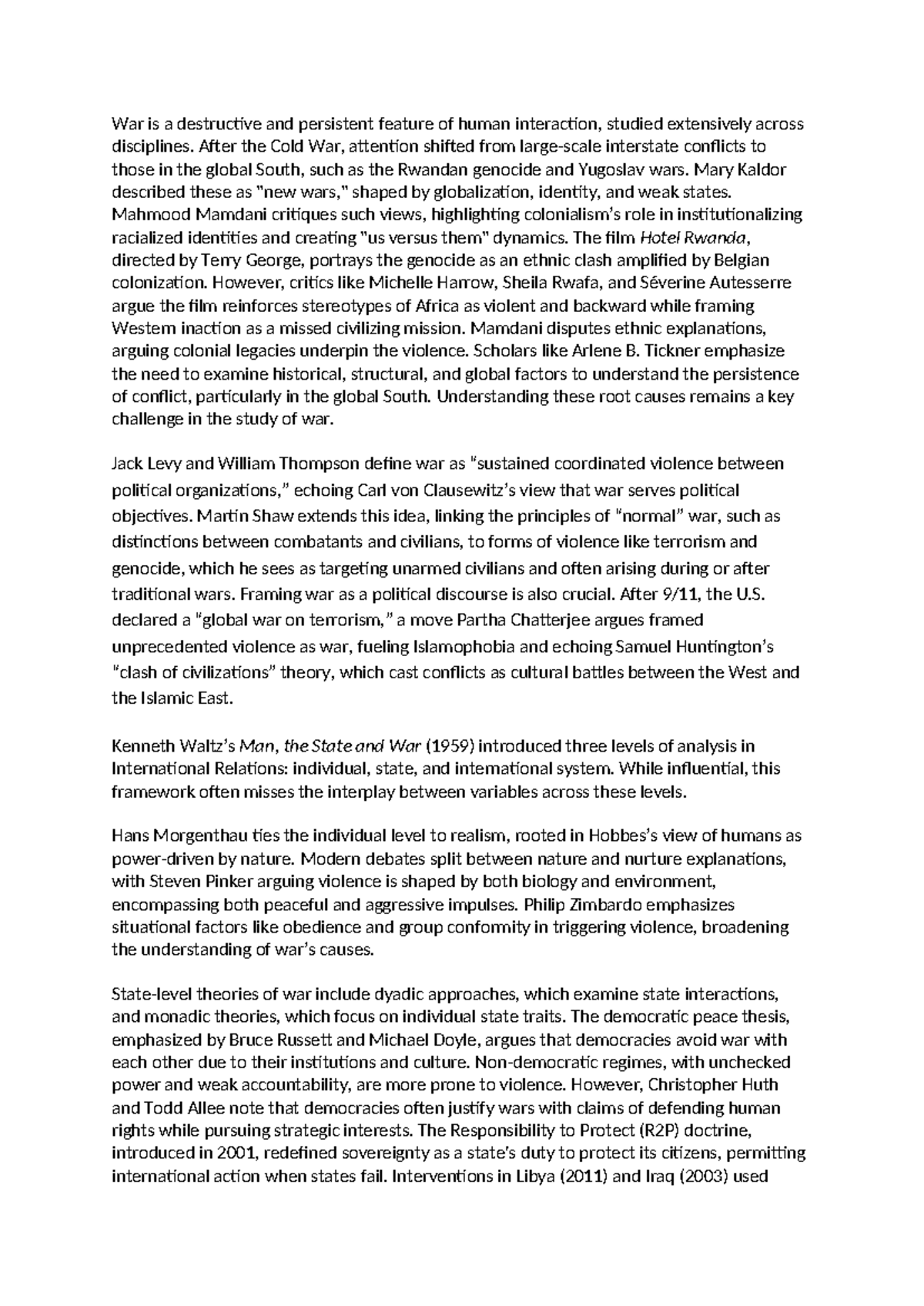 WAR AND CONFLICT: Insights from Arlene B. Tickner's Analysis - Studocu