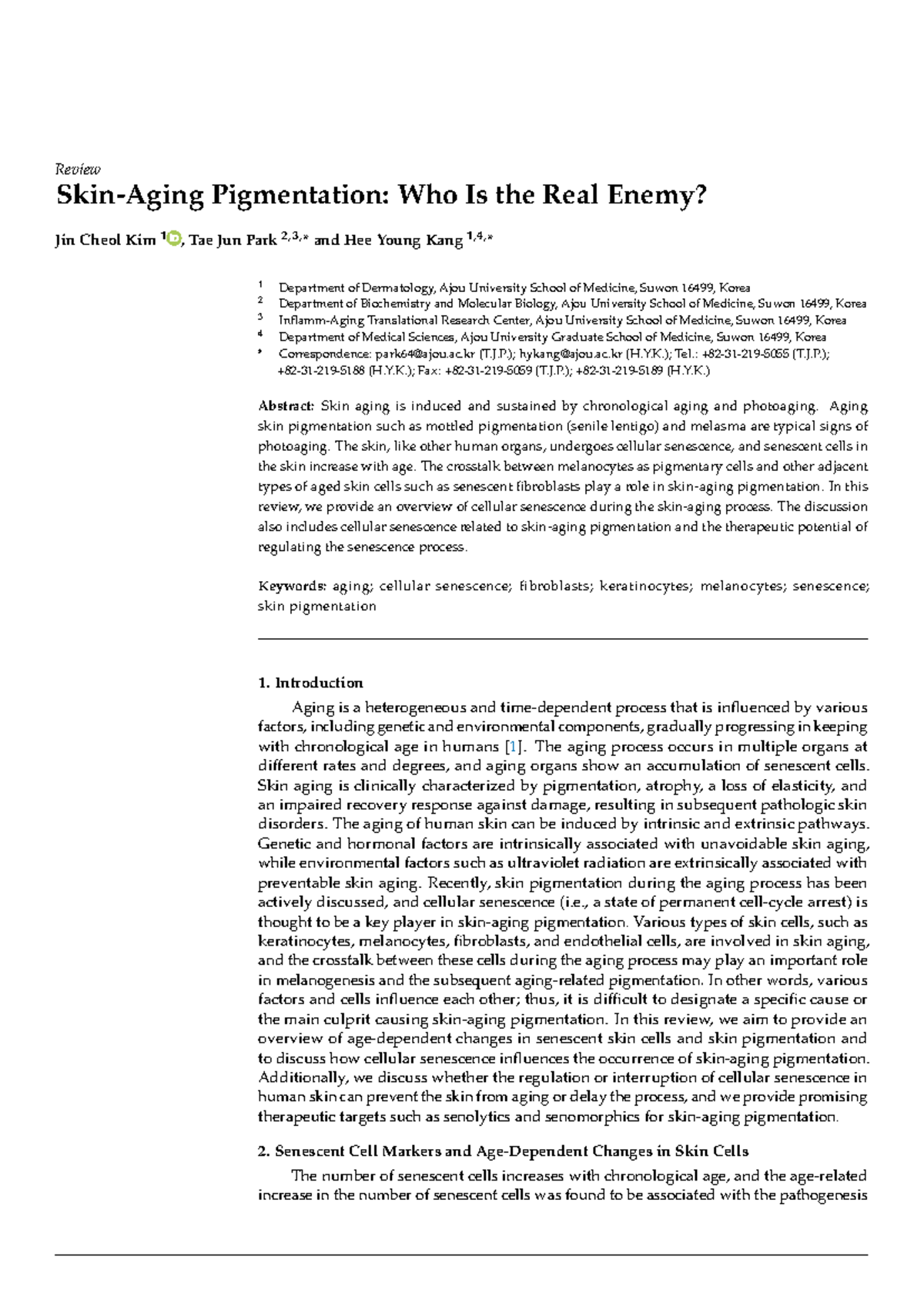 Skin Aging and Pigmentation: Insights on Cellular Senescence - Cells-11 ...