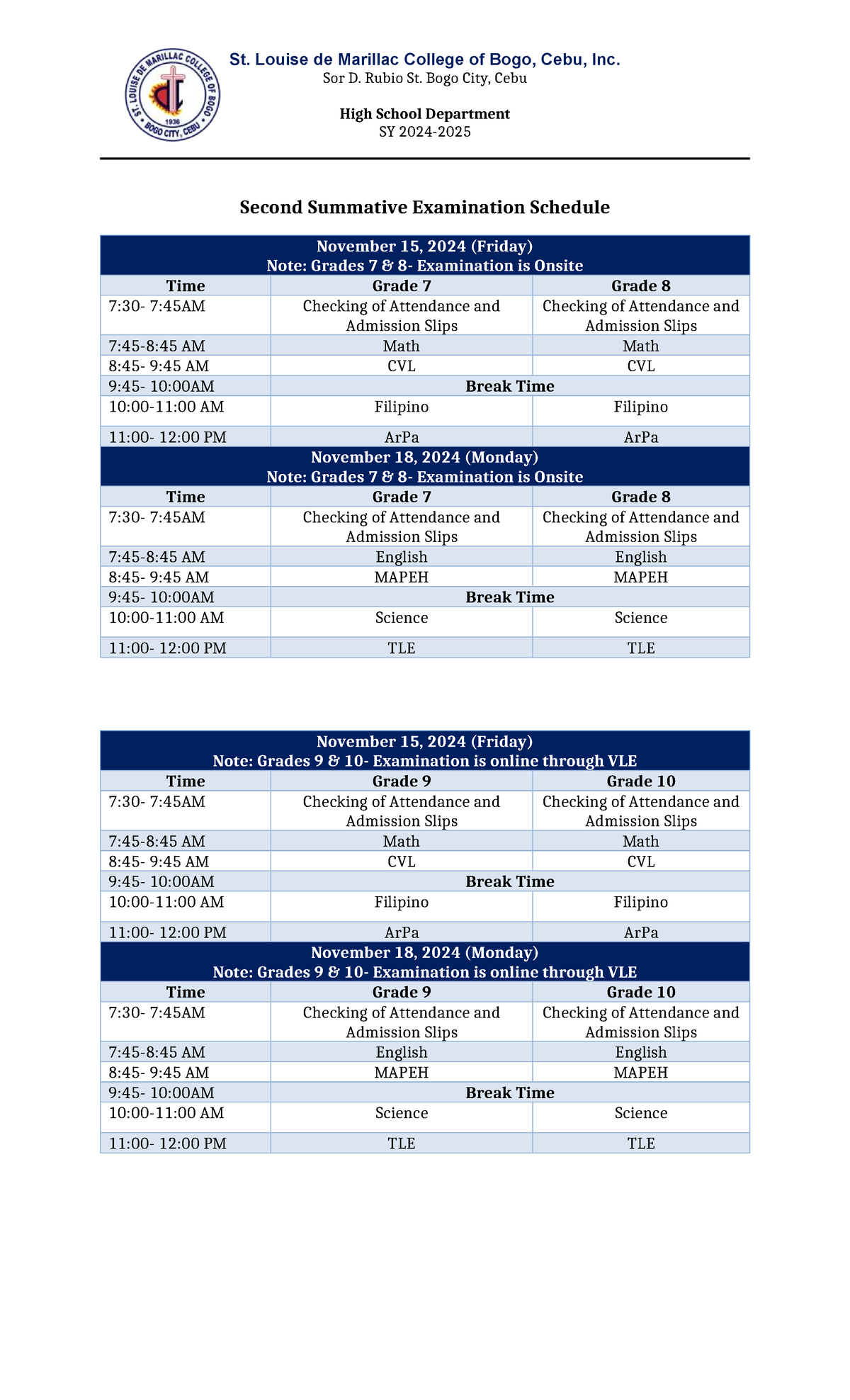 Second Summative Exam & Preliminary Exam Schedule SY 2024 - Studocu