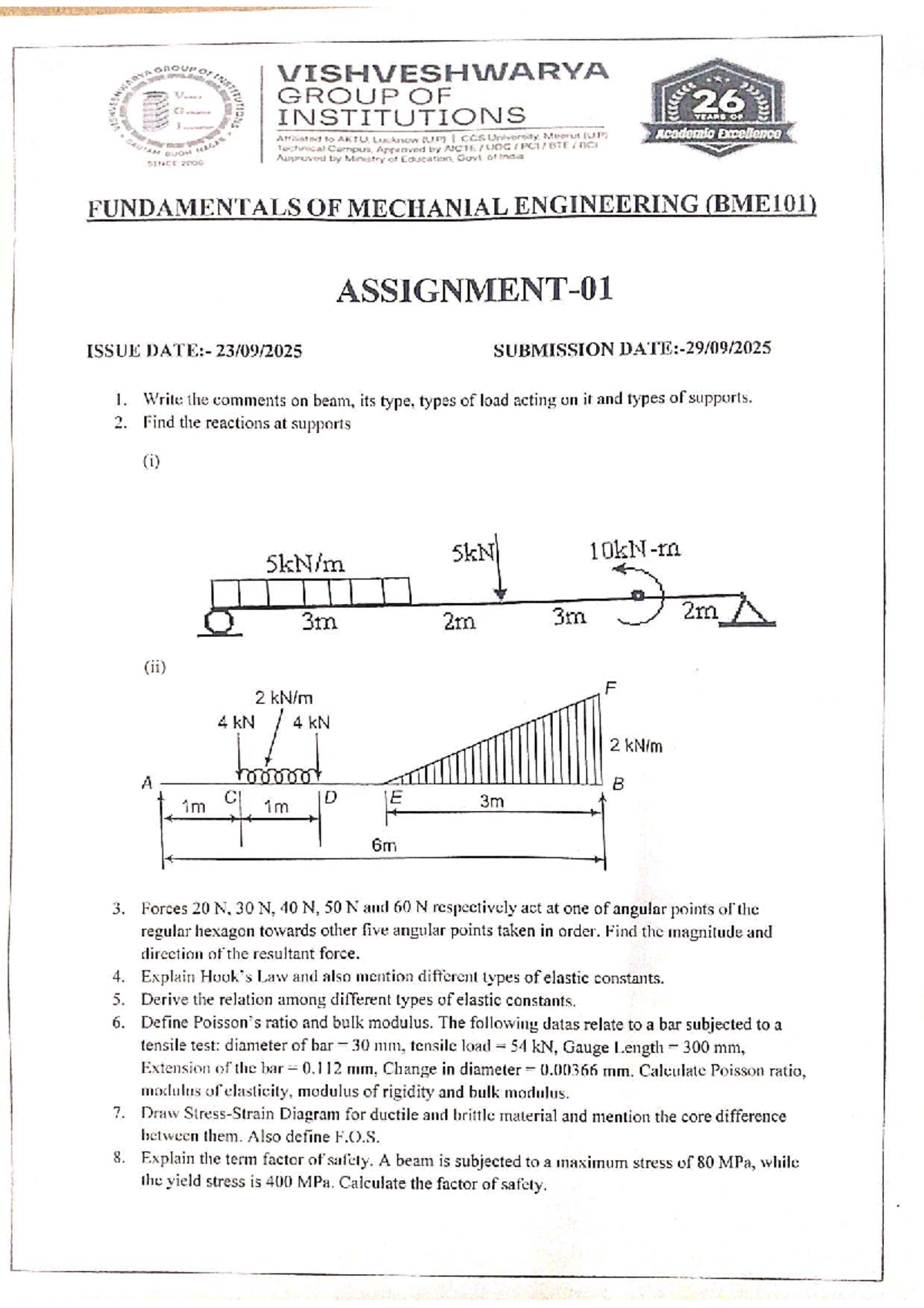 FME (BME101) - Assignment 1: Fundamentals of Mechanical Engineering ...