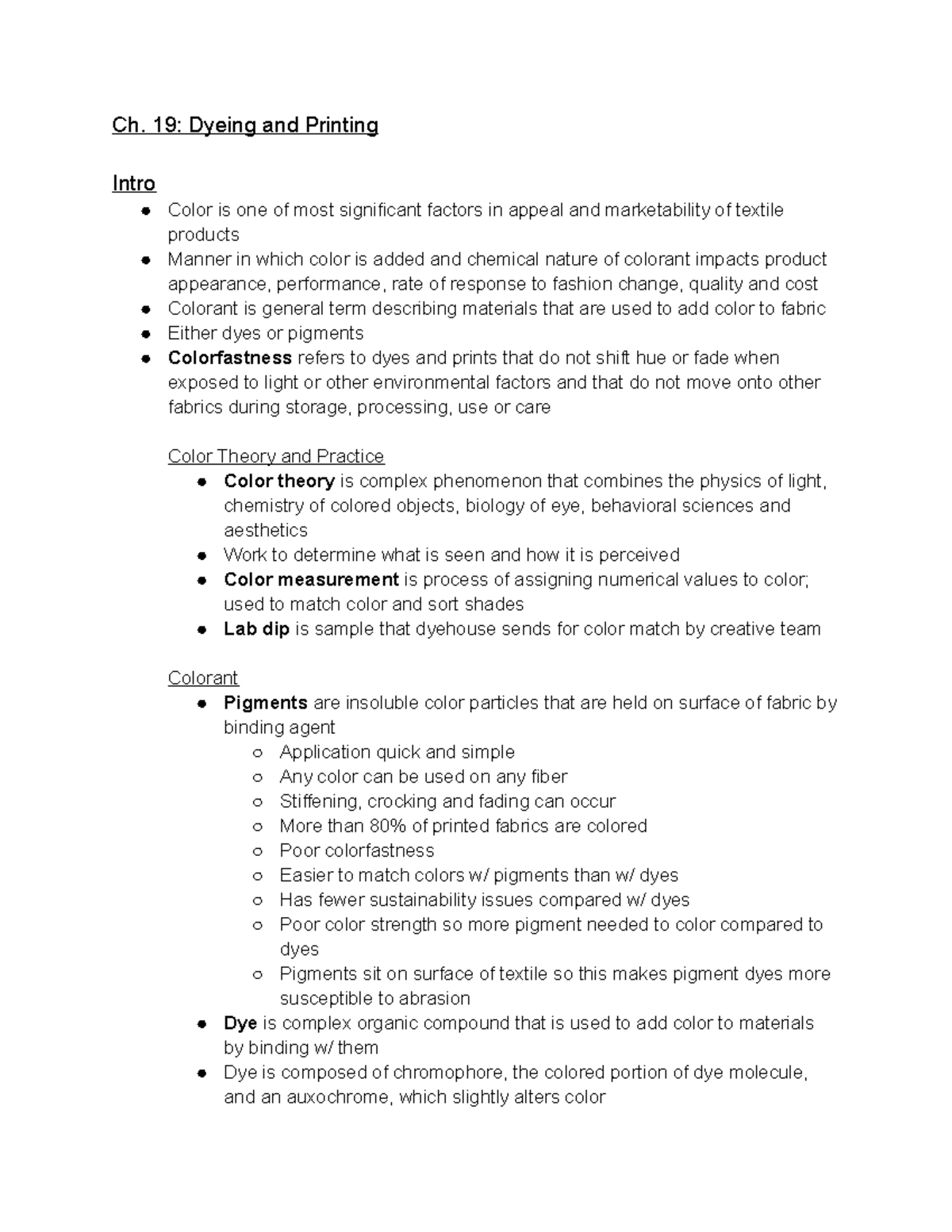 TAM 2200 Notes Ch. 19 - Kerri McBee-Black - Ch. 19: Dyeing and Printing ...