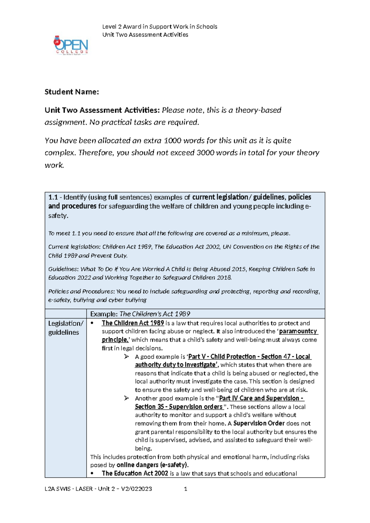 Assignment 2: Safeguarding Children and Young People's Welfare - Studocu