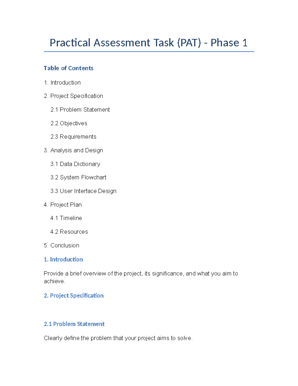 PAT IT Phase 1 Practical Assessment Task Overview and Template - Studocu