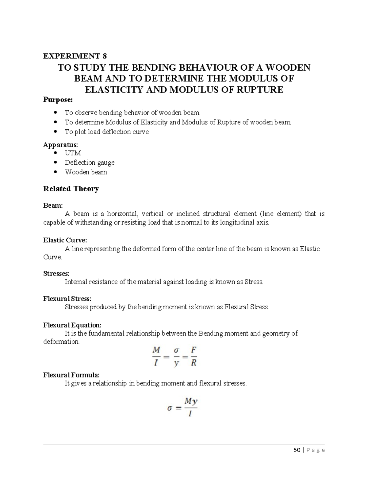 Experiment 8: Bending Behavior of Wooden Beam & Elasticity Modulus ...
