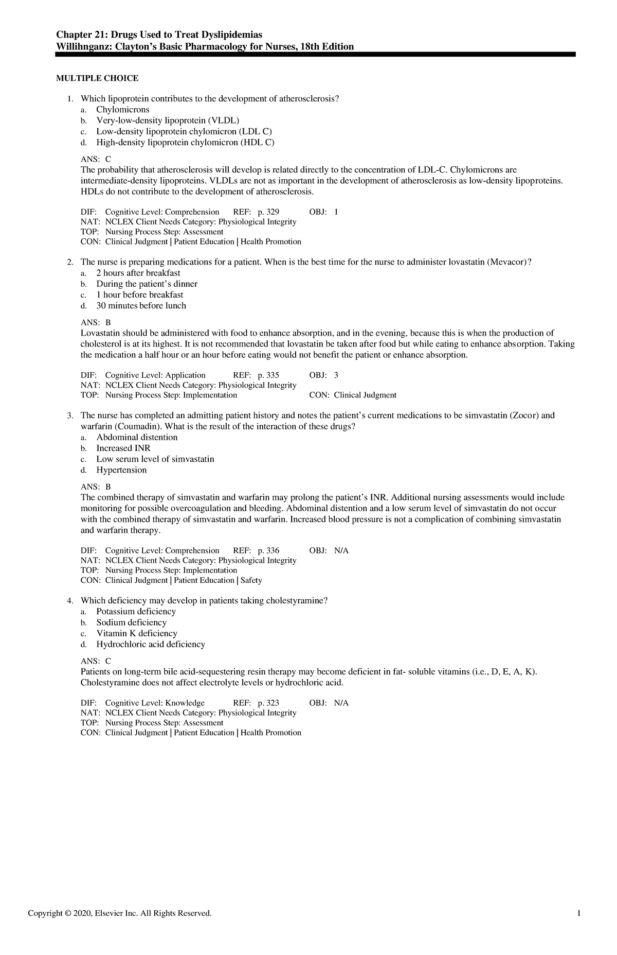 Exam View - Chapter 21: Dyslipidemia Drug Treatments - Studocu