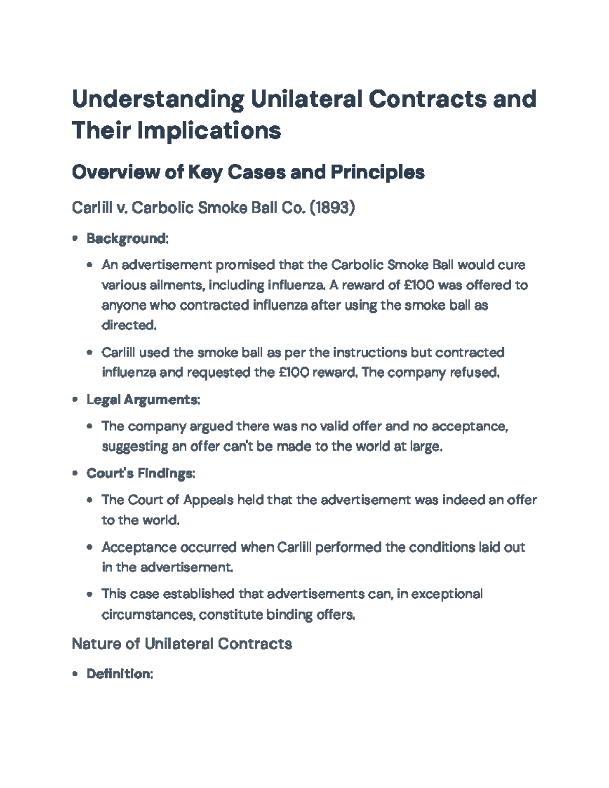 Understanding Unilateral Contracts: Key Cases & Principles Analysis ...