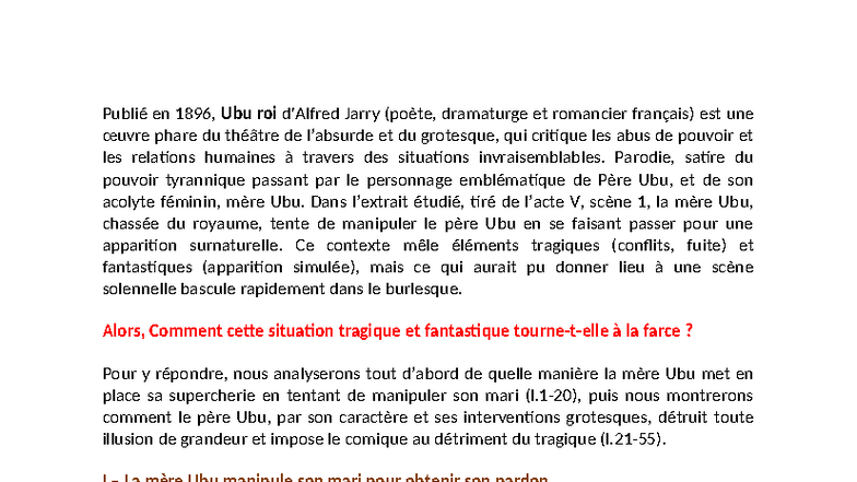UBU ROI BAC - EXPLICATION LINÉAIRE DE LA SCÈNE 1 - Studocu
