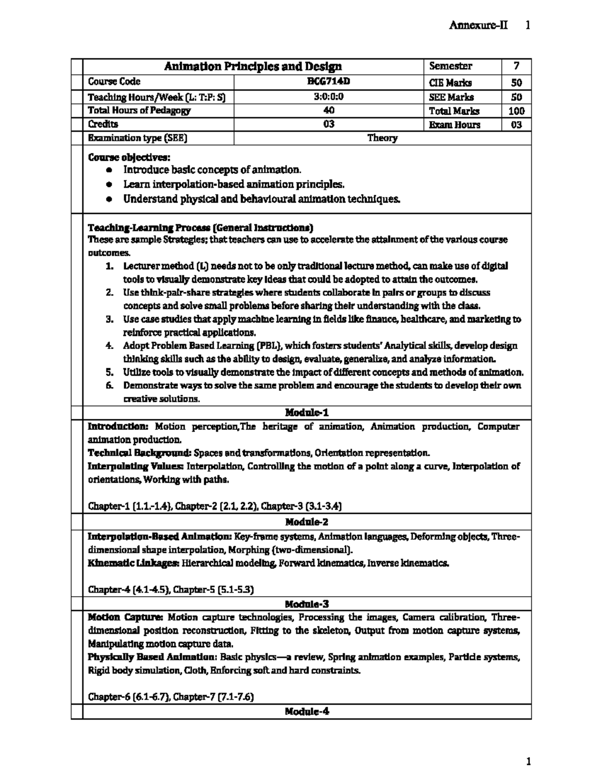 Animation Principles and Design Syllabus - BCG714D Semester 7 - Studocu