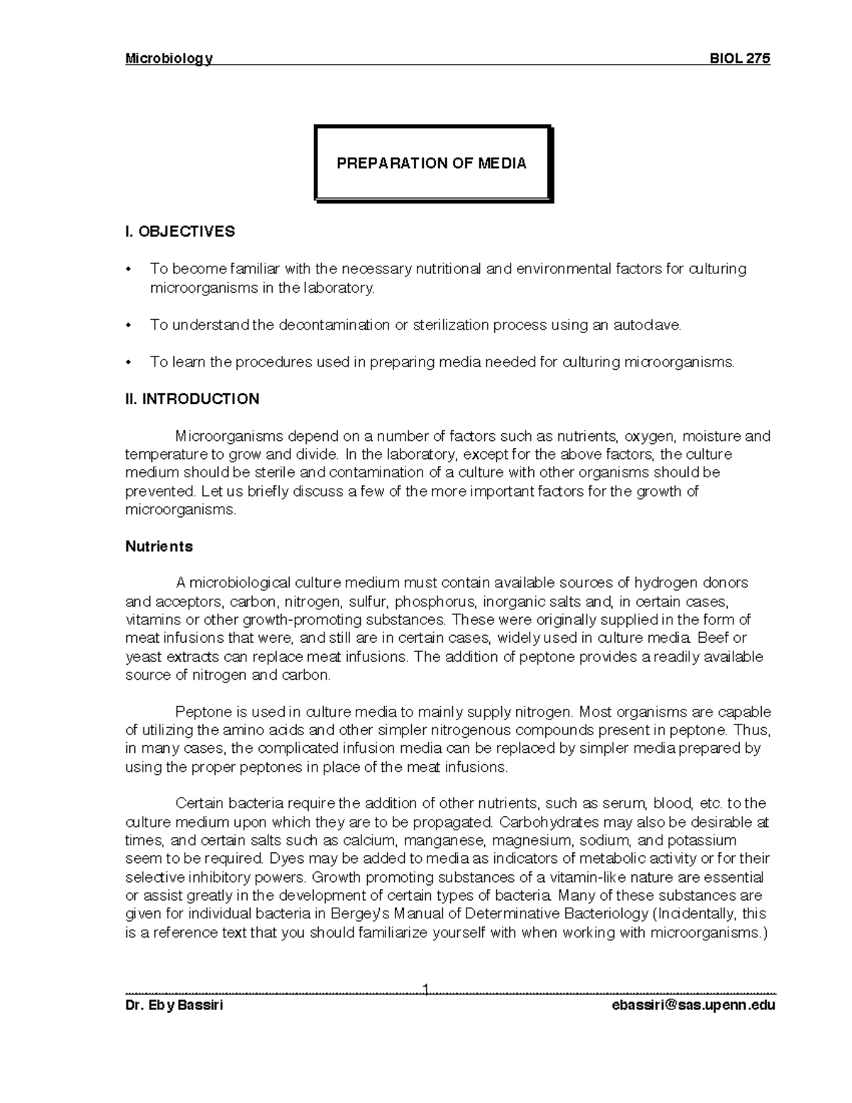 2-Preparation Of Media - 1 PREPARATION OF MEDIA I. OBJECTIVES To become ...