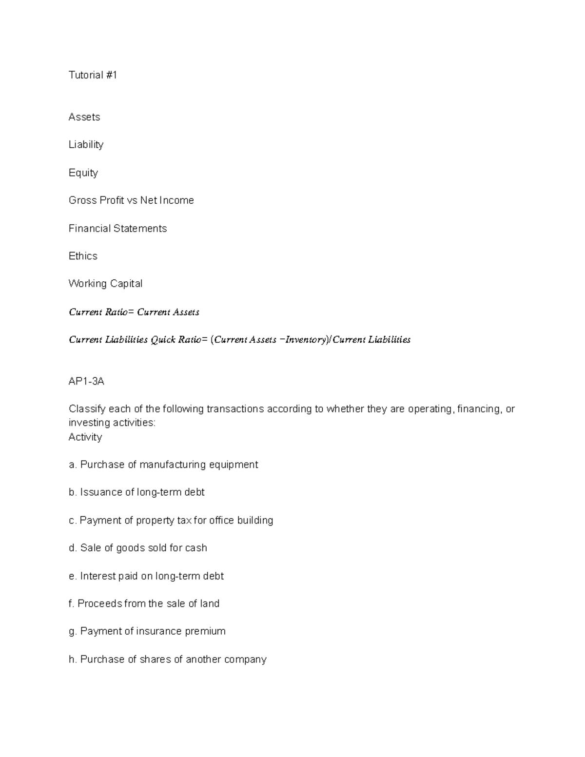 Intro to Financial Accounting - Tutorial 1-5: Assets, Liabilities, and ...