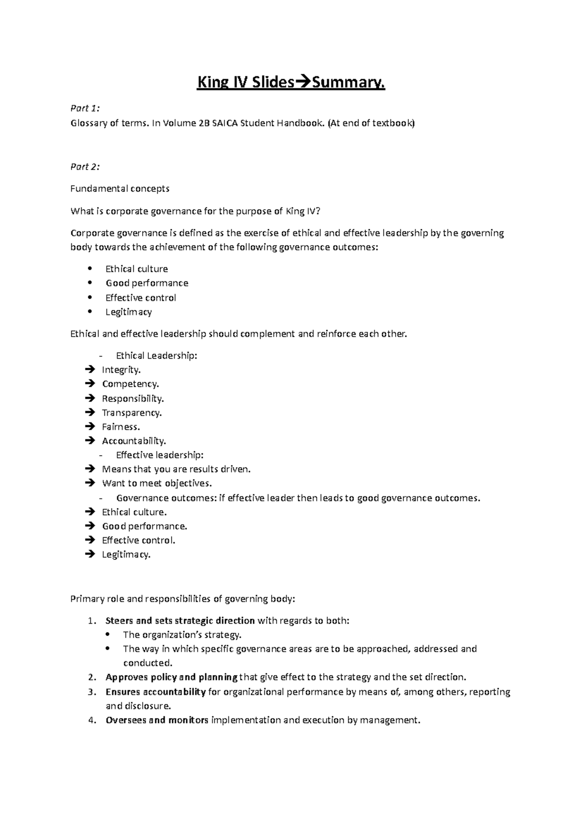 King IV: Corporate Governance Concepts and Principles Overview - Studocu