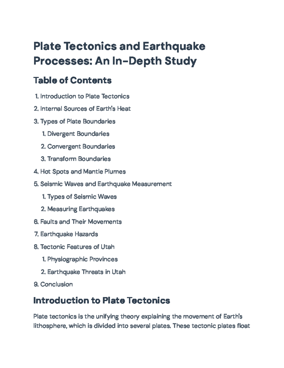 Plate Tectonics & Earthquake Hazards: An Intense Study (Course Code ...