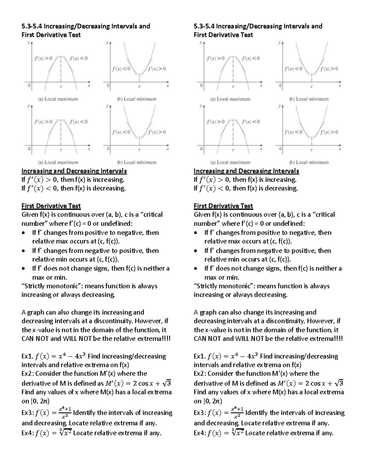 Day 3: 5.3-5.4, 5.6-5.7 First and Second Derivative Test Notes - Studocu