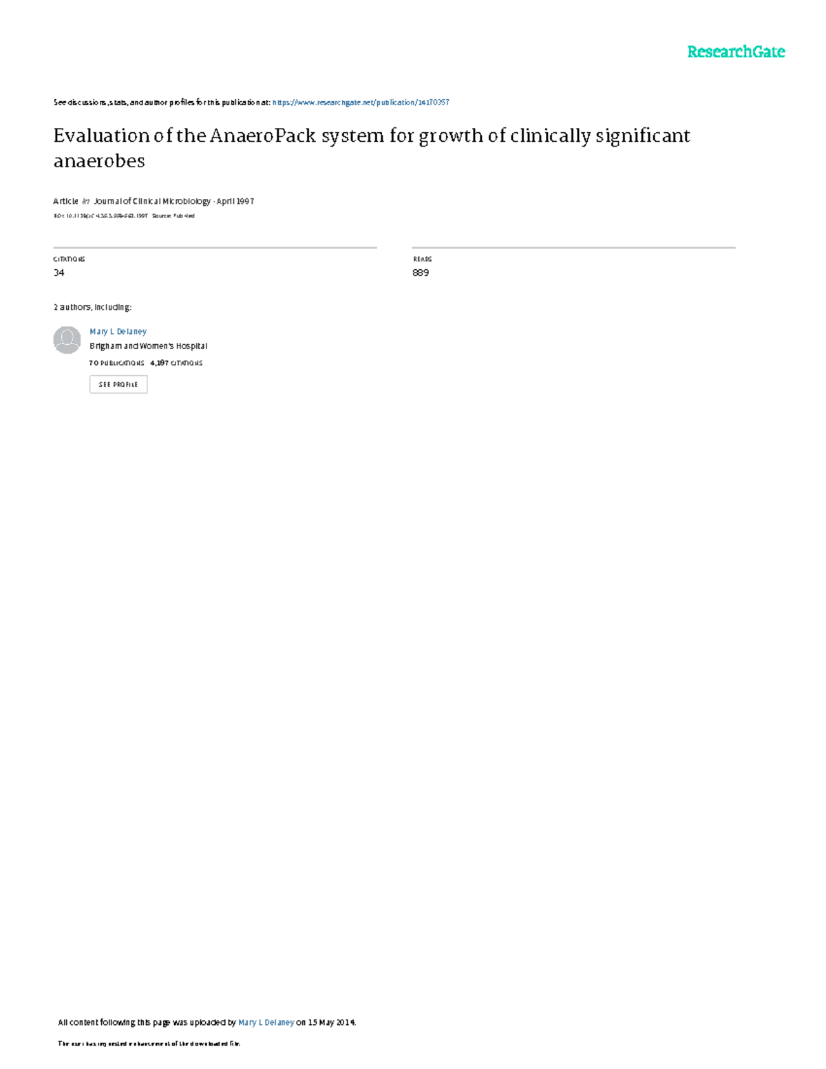 Evaluation of the Anaero Pack system for growth of - ####### See ...
