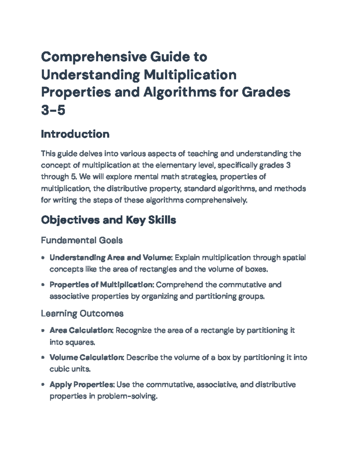 Understanding Multiplication: Properties & Algorithms for Grades 3-5 ...