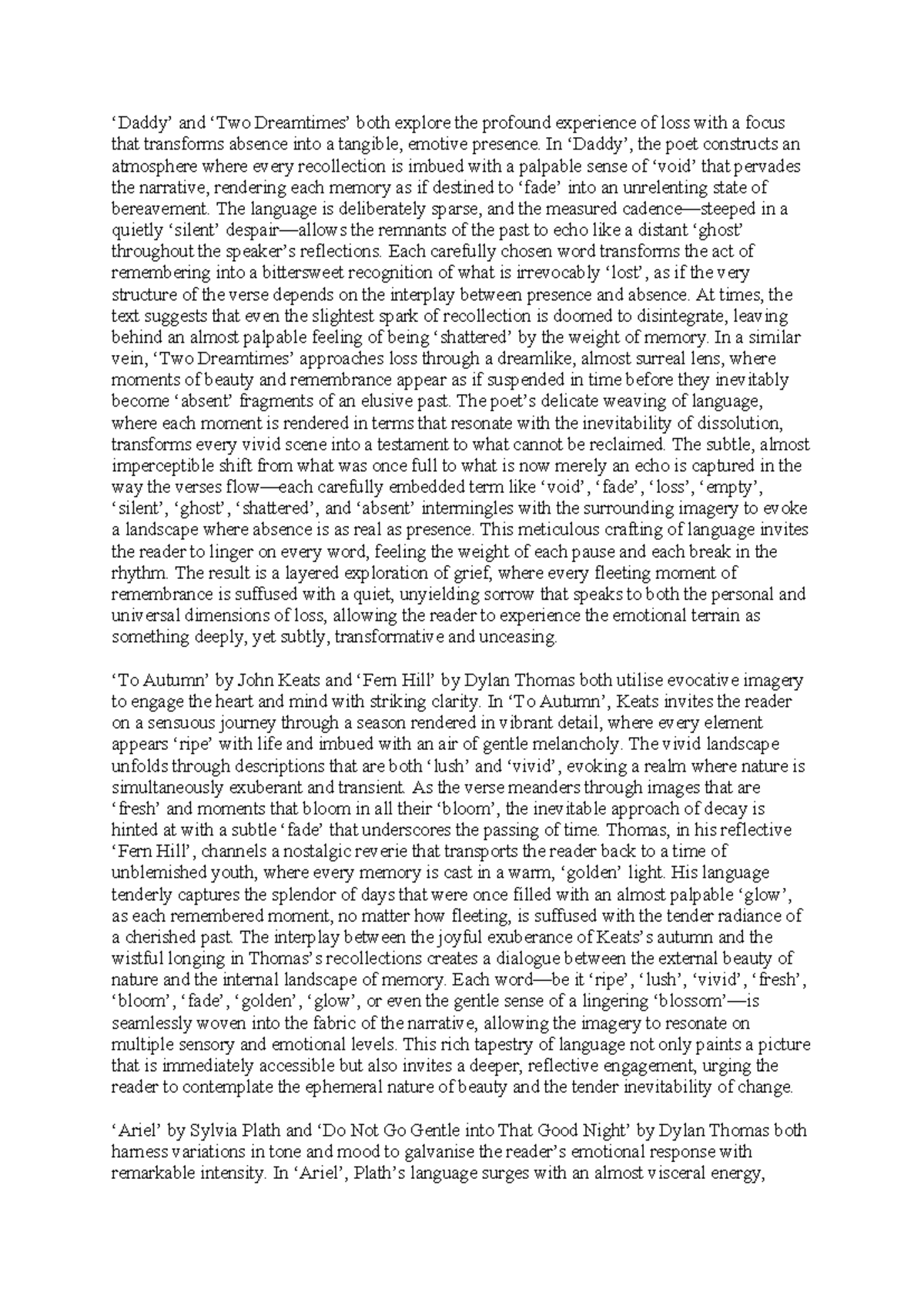 Daddy - Transformative text comparison poetry - ‘Daddy’ and ‘Two ...