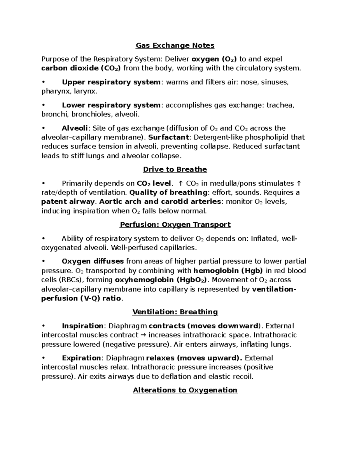 Gas Exchange Notes: Understanding Respiratory Function and Disorders ...