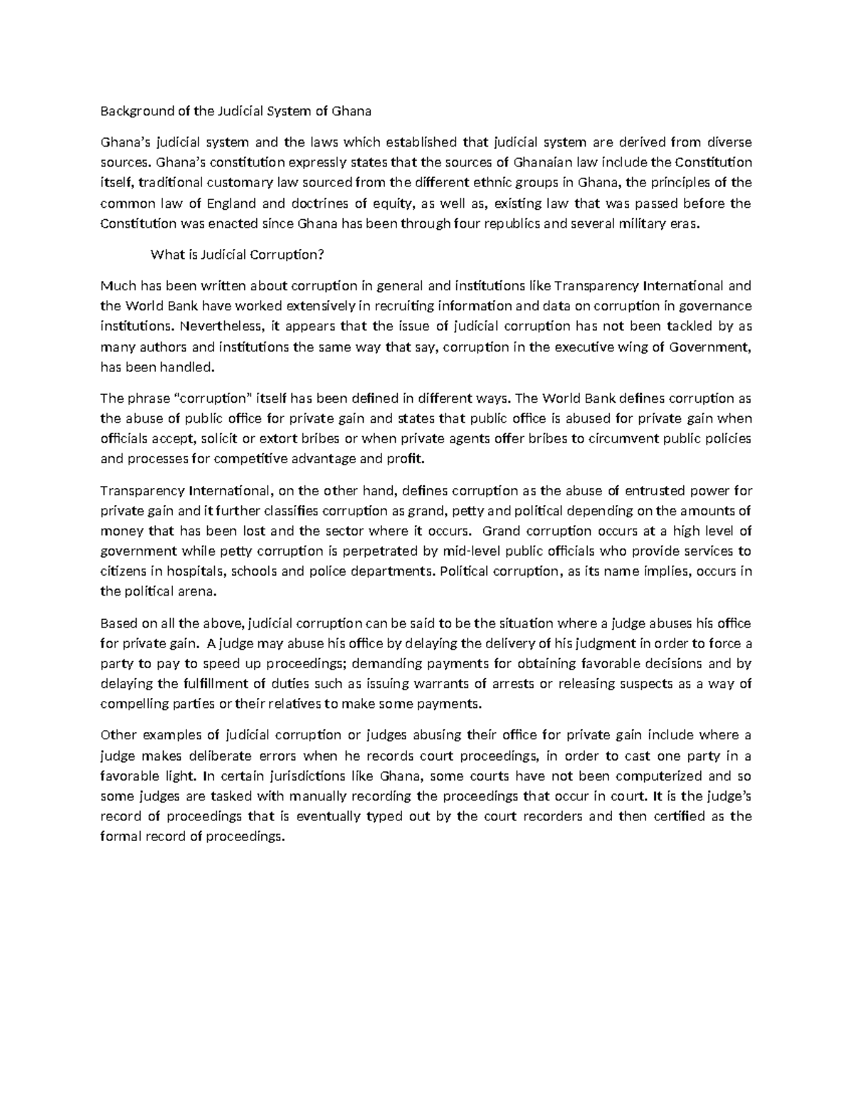 Judicial System of Ghana: Corruption and Legal Framework Analysis - Studocu