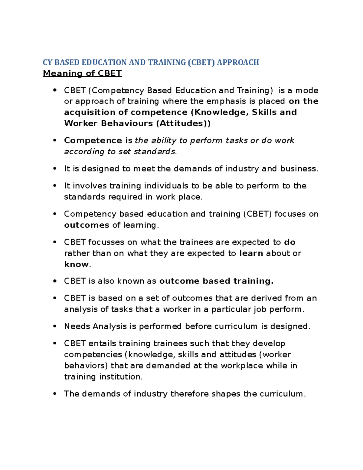 CBA Notes: Understanding Competency Based Education and Training (CBET ...