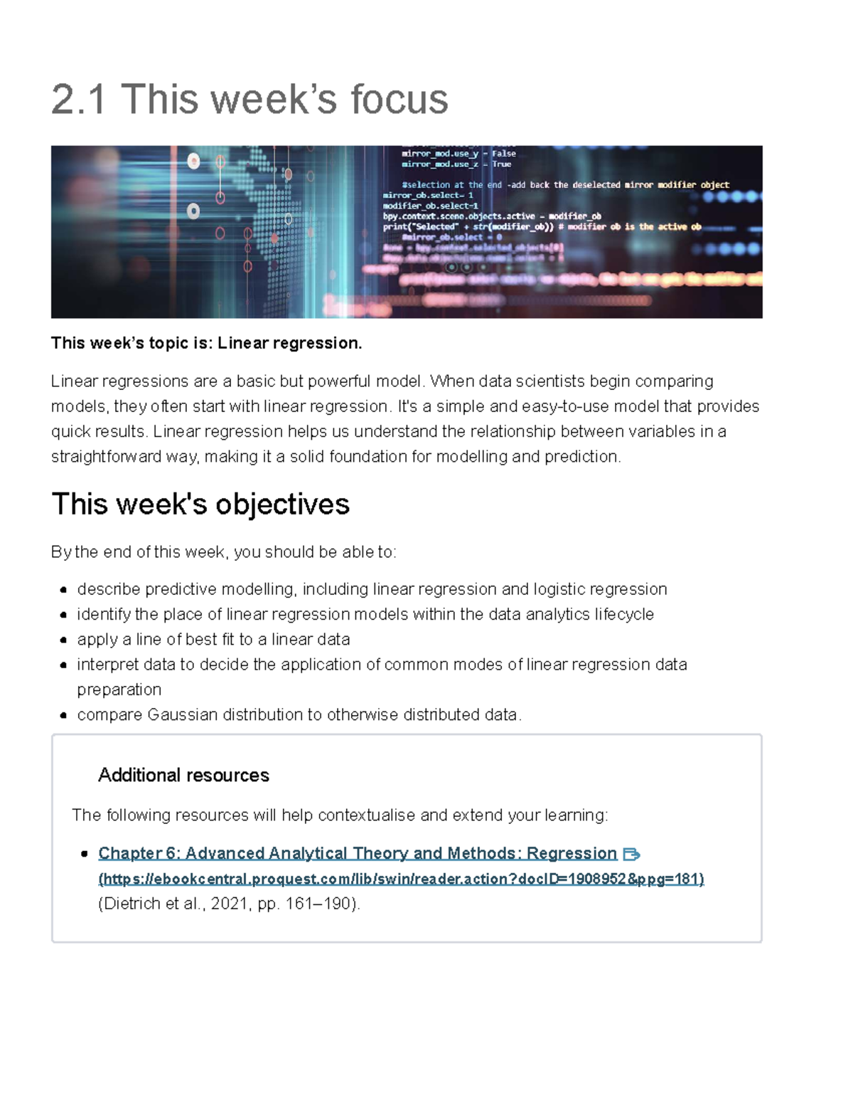 2.1 Week's Focus: Linear Regression in Data Science Principles - Studocu