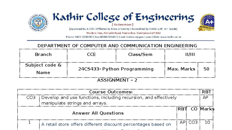 CCE Python Programming Assignment 2: Functions & User Auth - Studocu