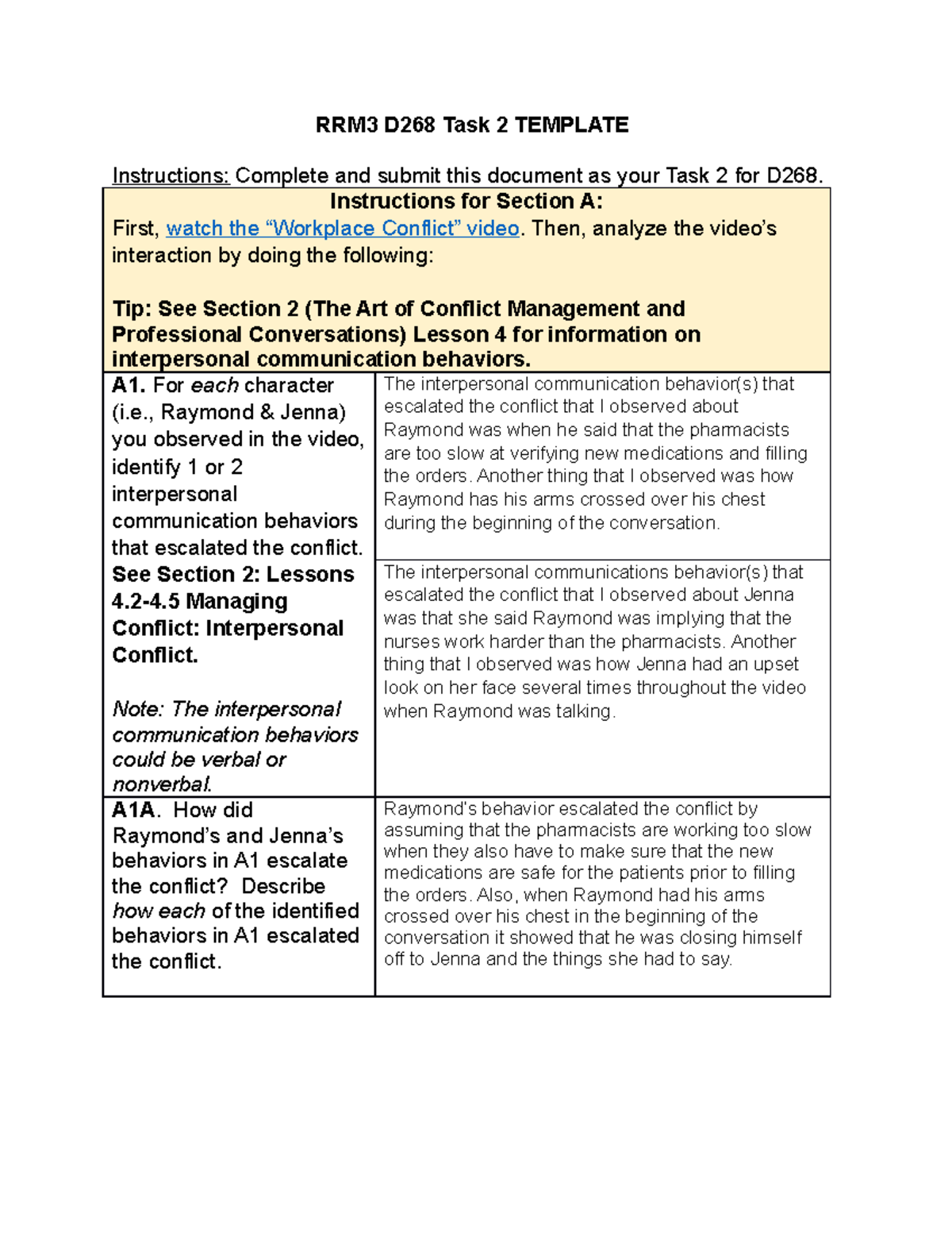 RRM3 D268 Task 2: Conflict Analysis & De-Escalation Strategies - Studocu