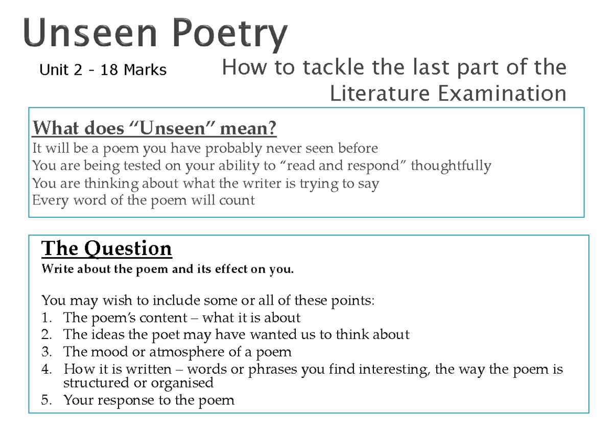 Unseen poetry lesson - How to tackle the last part of the Literature ...