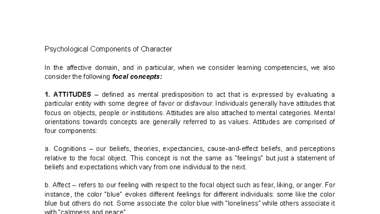Psychological Components of Character: Attitudes in Learning (SAT ...