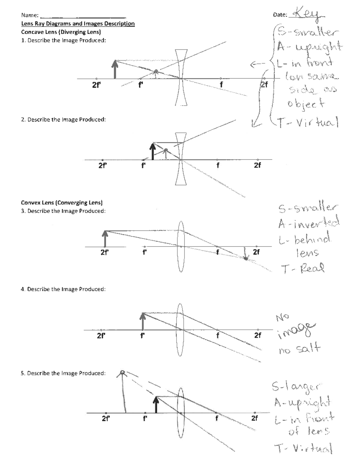 Answer Key: Lens Ray Diagrams & Images (Concave/Convex) - Studocu