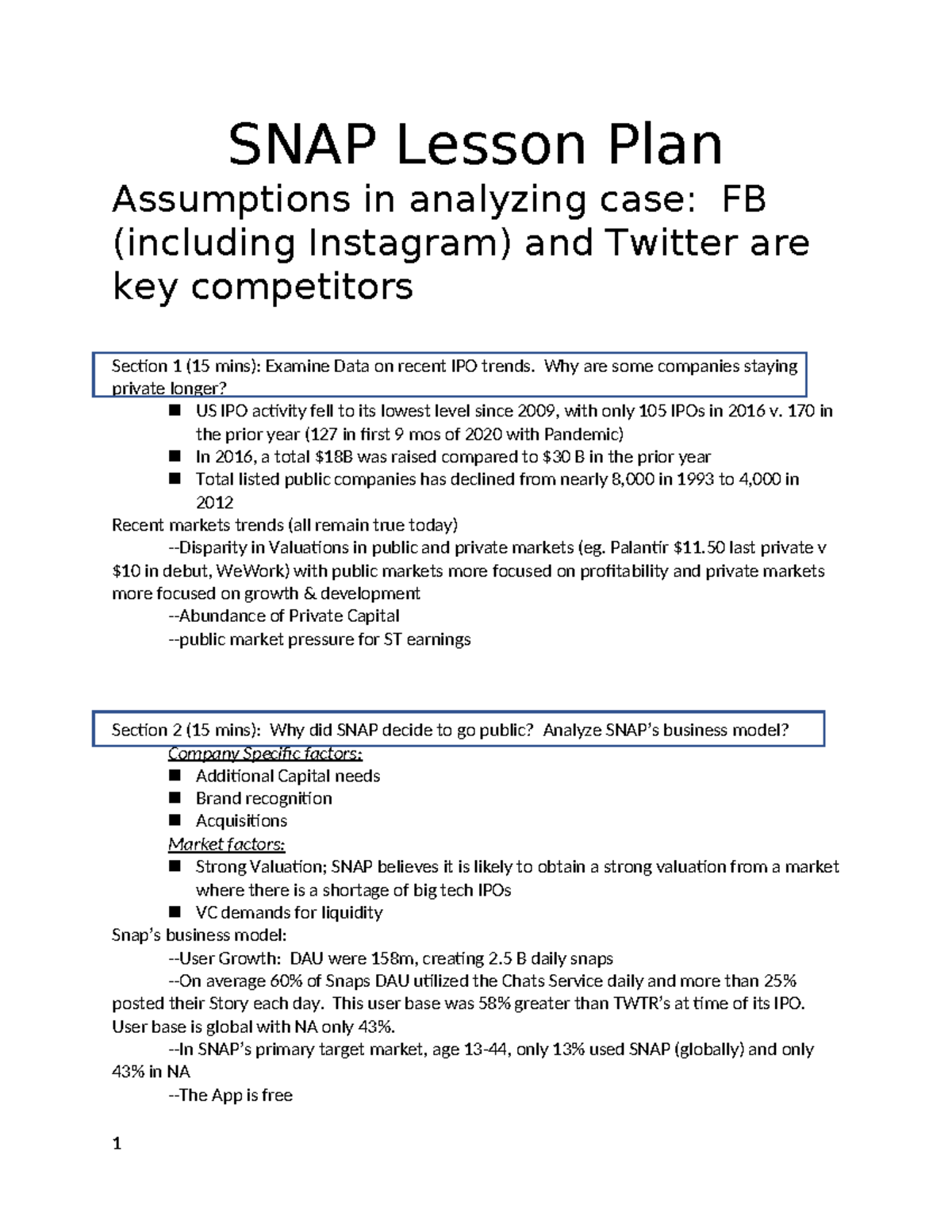 SNAP Lesson Plan: Analyzing IPO Trends and Competitor Dynamics - Studocu