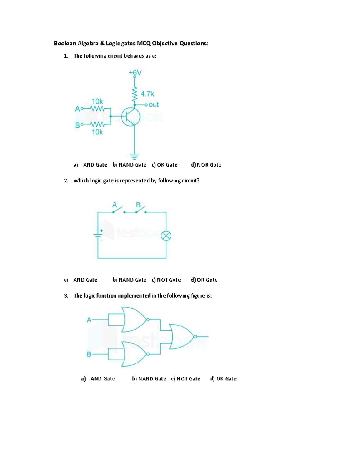Boolean Algebra Logic Gates MCQ Questions (Course Code: 46) - Studocu