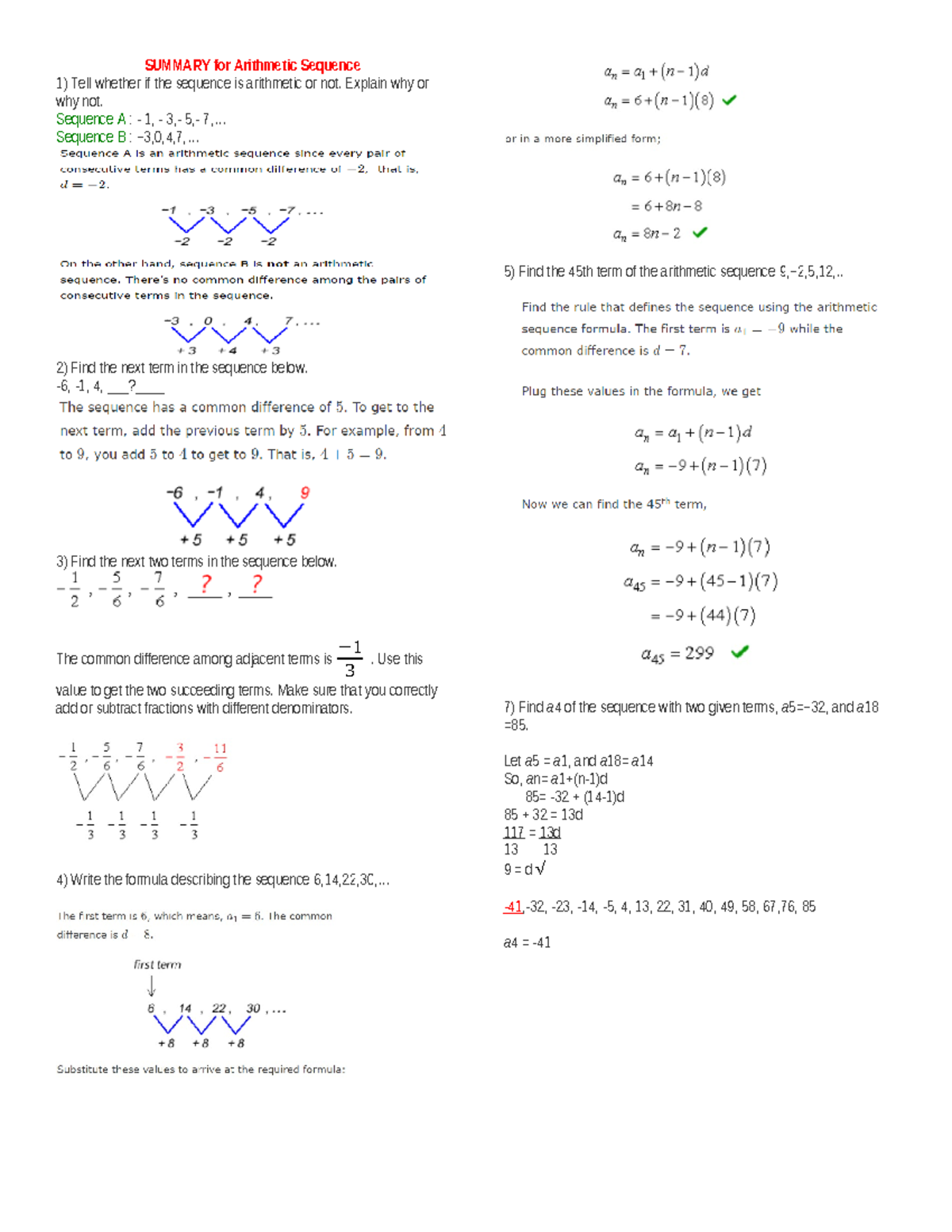 MATH 10 - Activity 1 Summary: Understanding Arithmetic Sequences - Studocu
