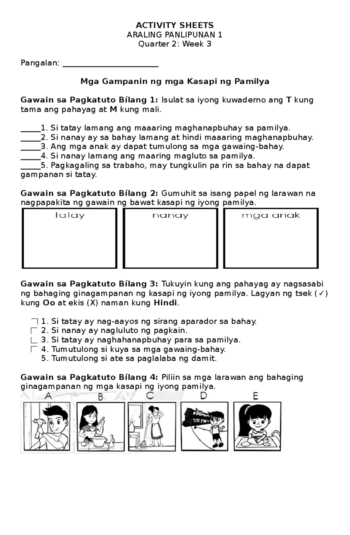 Mathematics 1 Activity Sheet Q2 W3 - ACTIVITY SHEETS MATHEMATICS 1 Quarter 2: Week 3 Pangalan ...