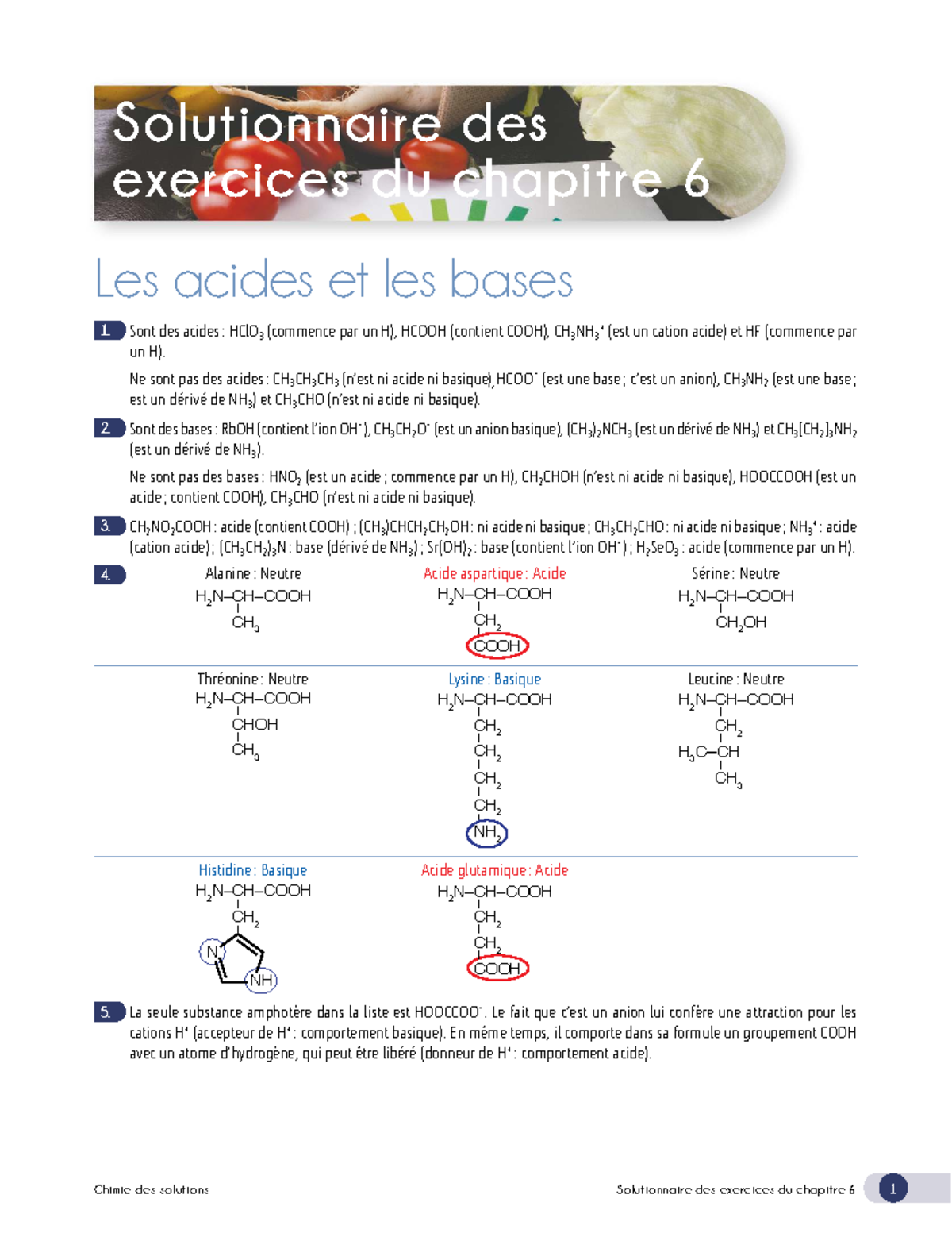 Solutionnaire des exercices du chapitre 6 : Les acides et les bases - CEC Chimie - Studocu