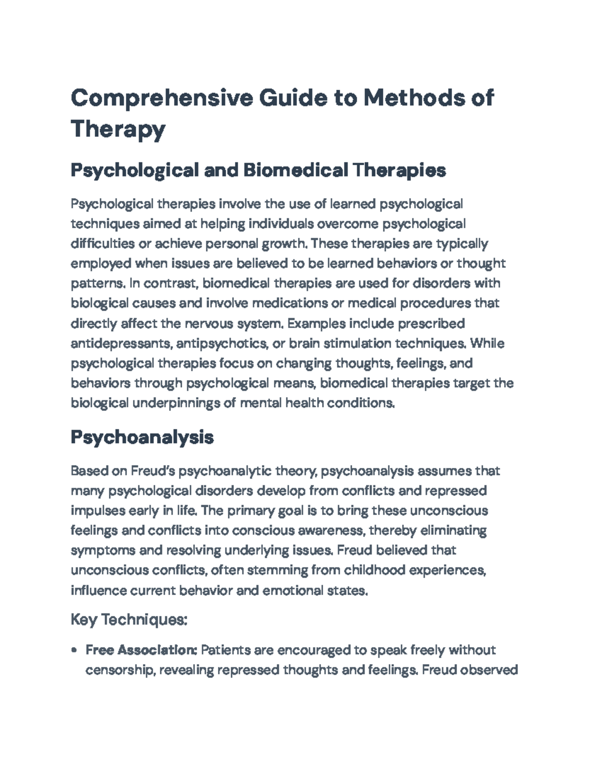 Comprehensive Guide to Therapy Methods: Psychological & Biomedical ...