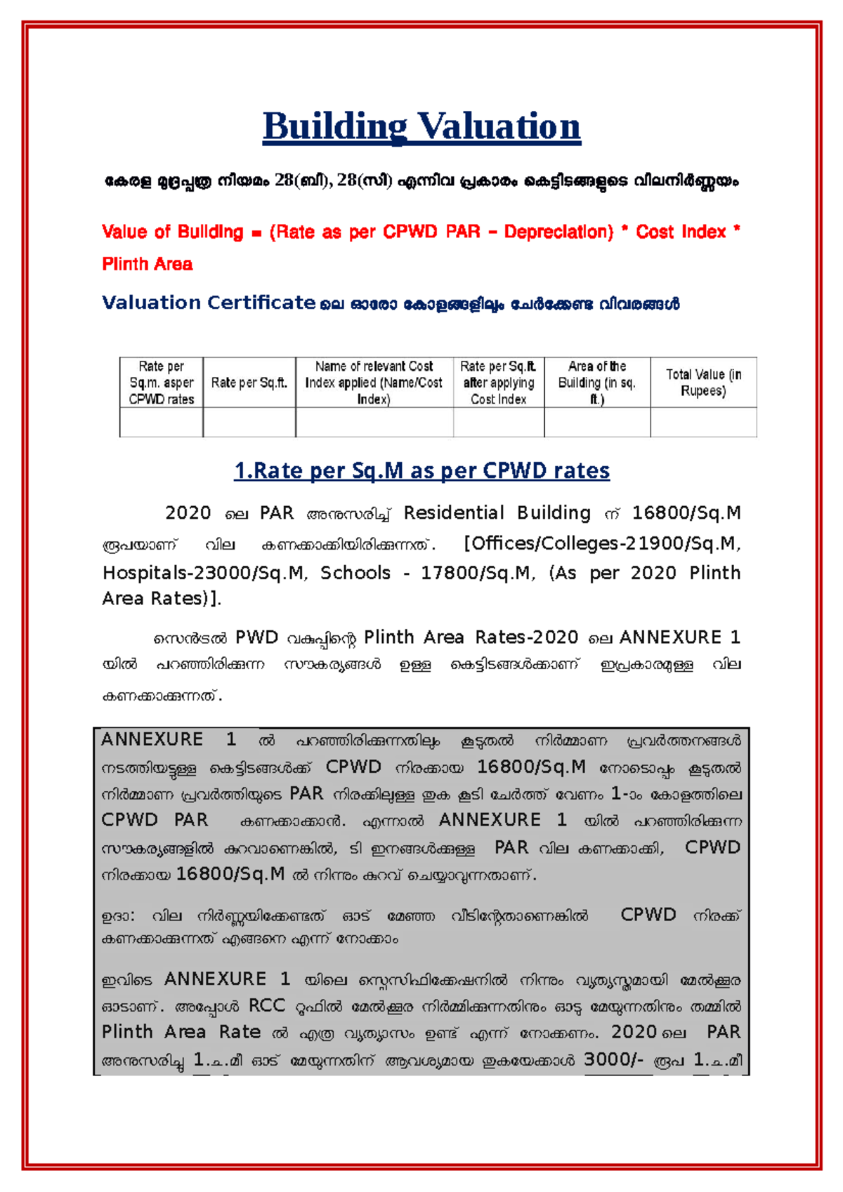 Керала PWD Building Valuation Notes - Professional Ethics Insights ...