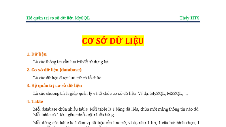 NGÔN NGỮ Mysql-SQL - nothing - CƠ SỞ DỮ LIỆU Dữ liệu Là các thông tin ...