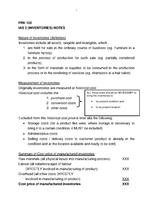 Inventory note on the financial statement - FRK 101 - Studocu