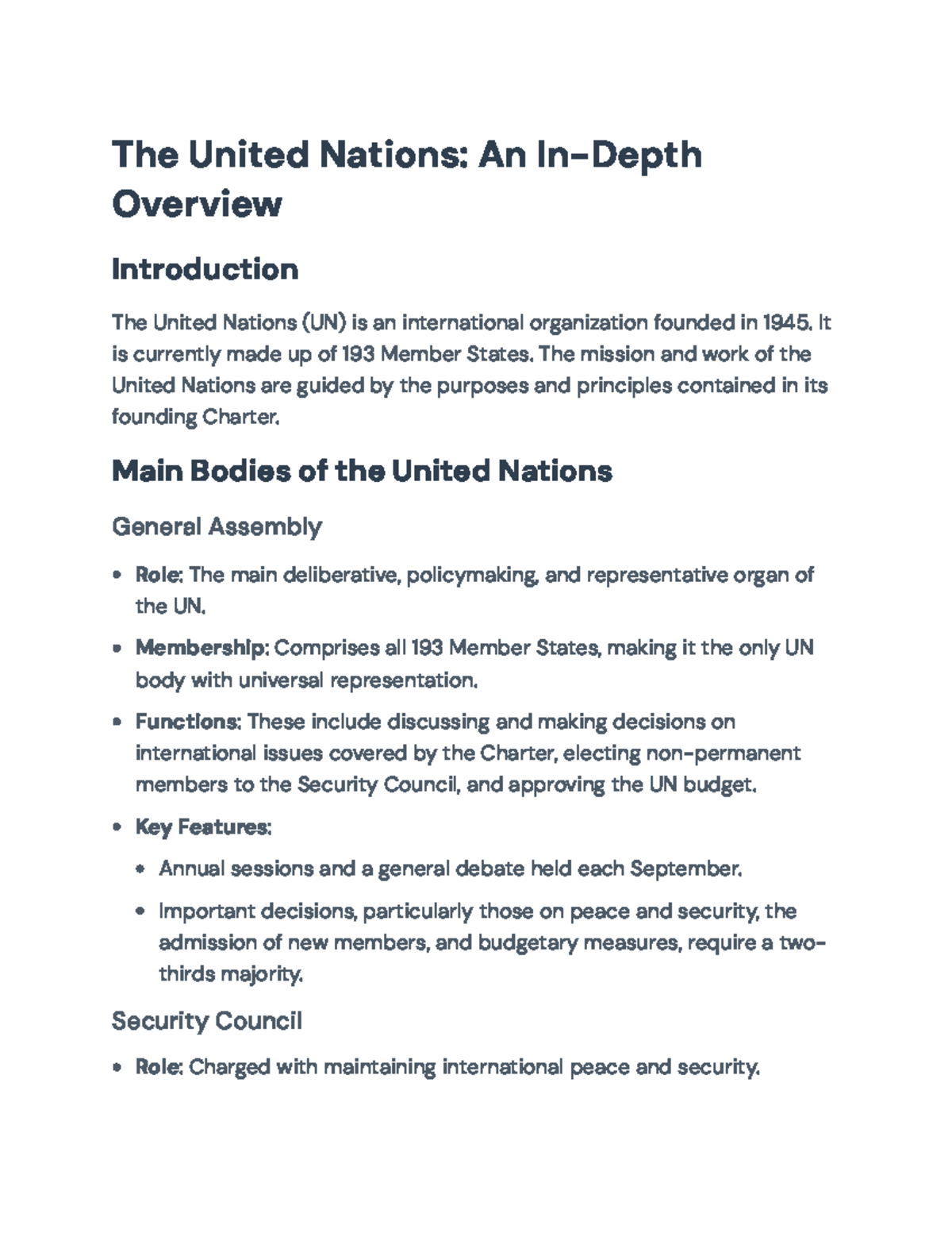 The United Nations: Structure, Functions, and Global Impact Overview ...