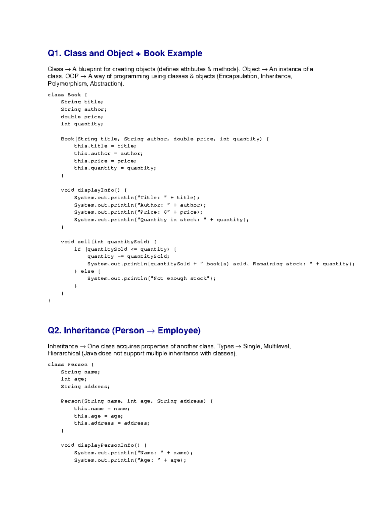 Java OOP Q&A Solutions: Classes, Inheritance, Interfaces, and Polymorphism - Studocu