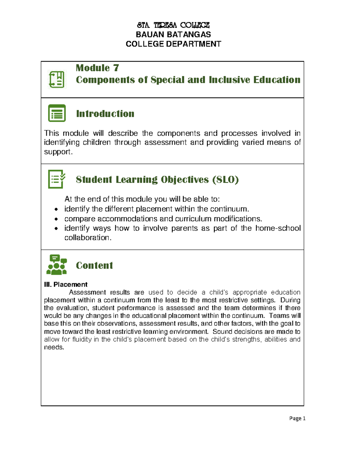Module 7 foundation of SPED - BAUAN BATANGAS COLLEGE DEPARTMENT Module ...