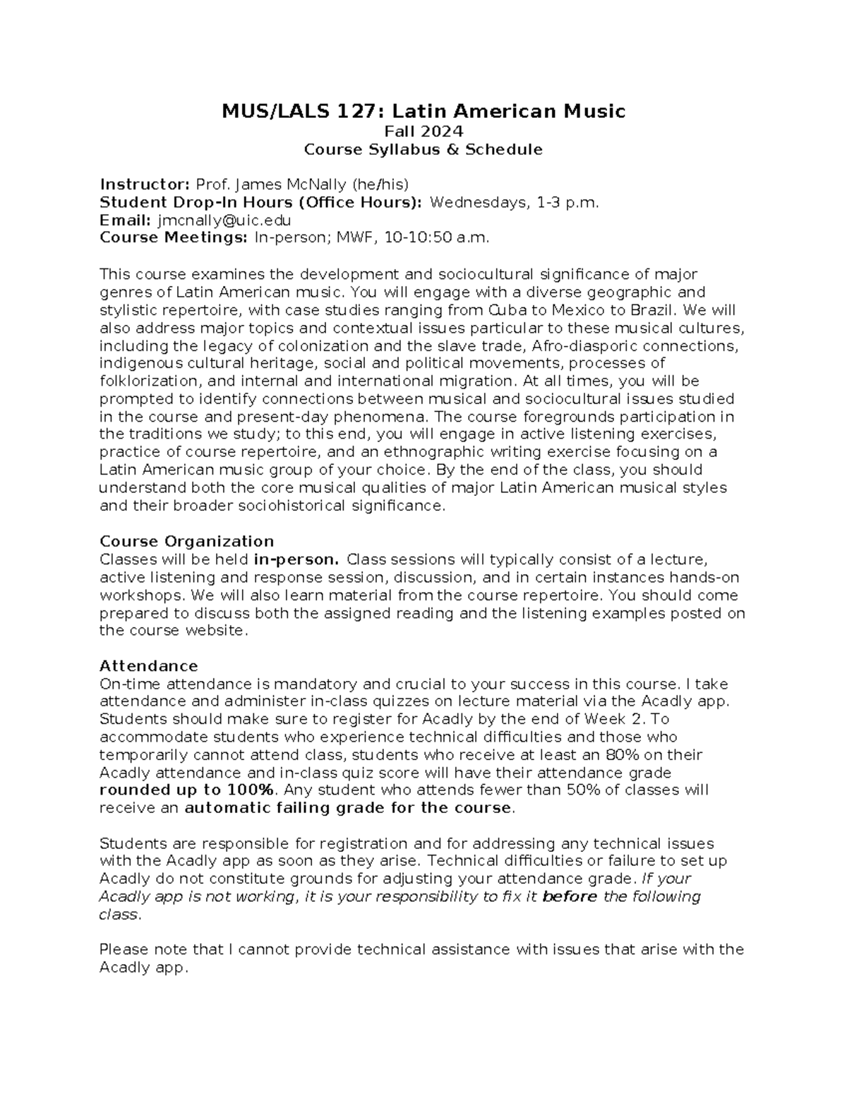 MUS 127: Latin American Music Syllabus & Schedule (Fall 2024) - Studocu