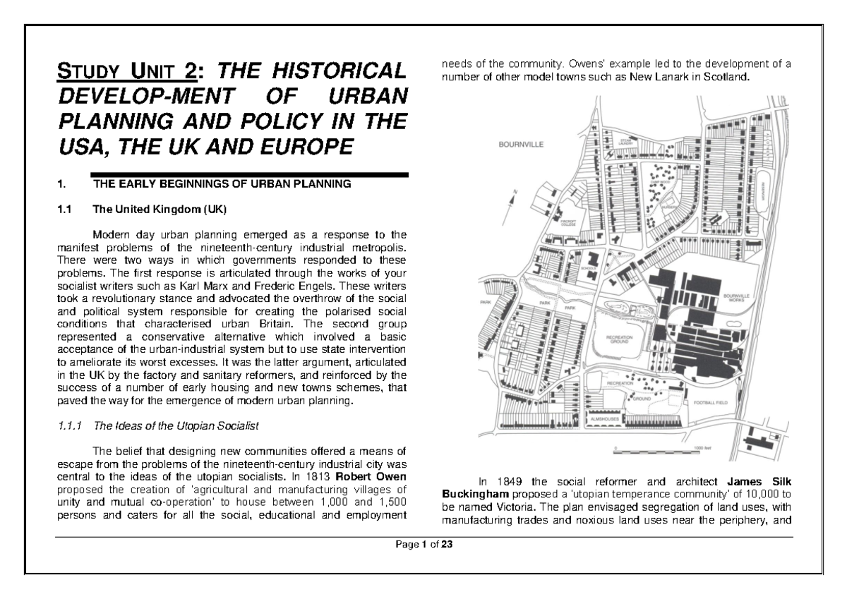 Study Unit 2: Urban Planning & Policy - Lecture Notes 4-5 - Studocu