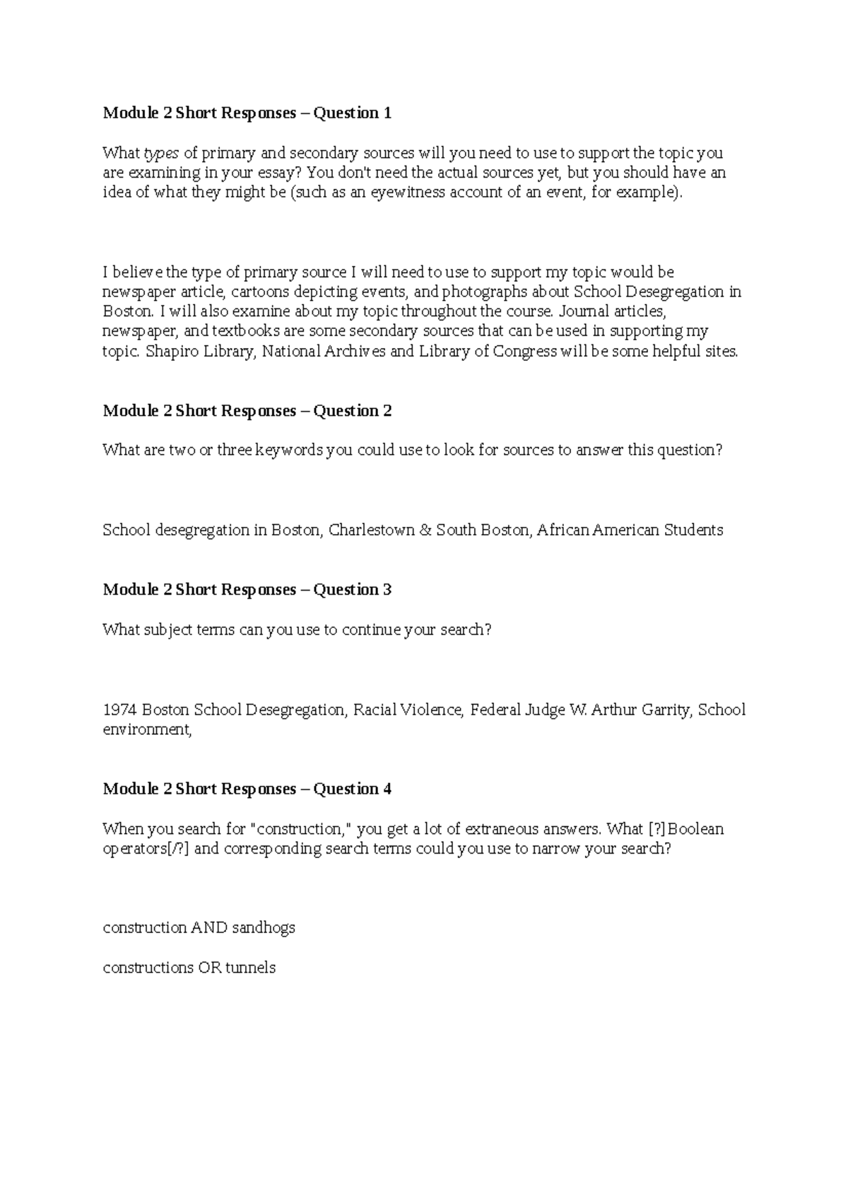 Short Response Week 2 - Module 2 Short Responses – Question 1 What ...