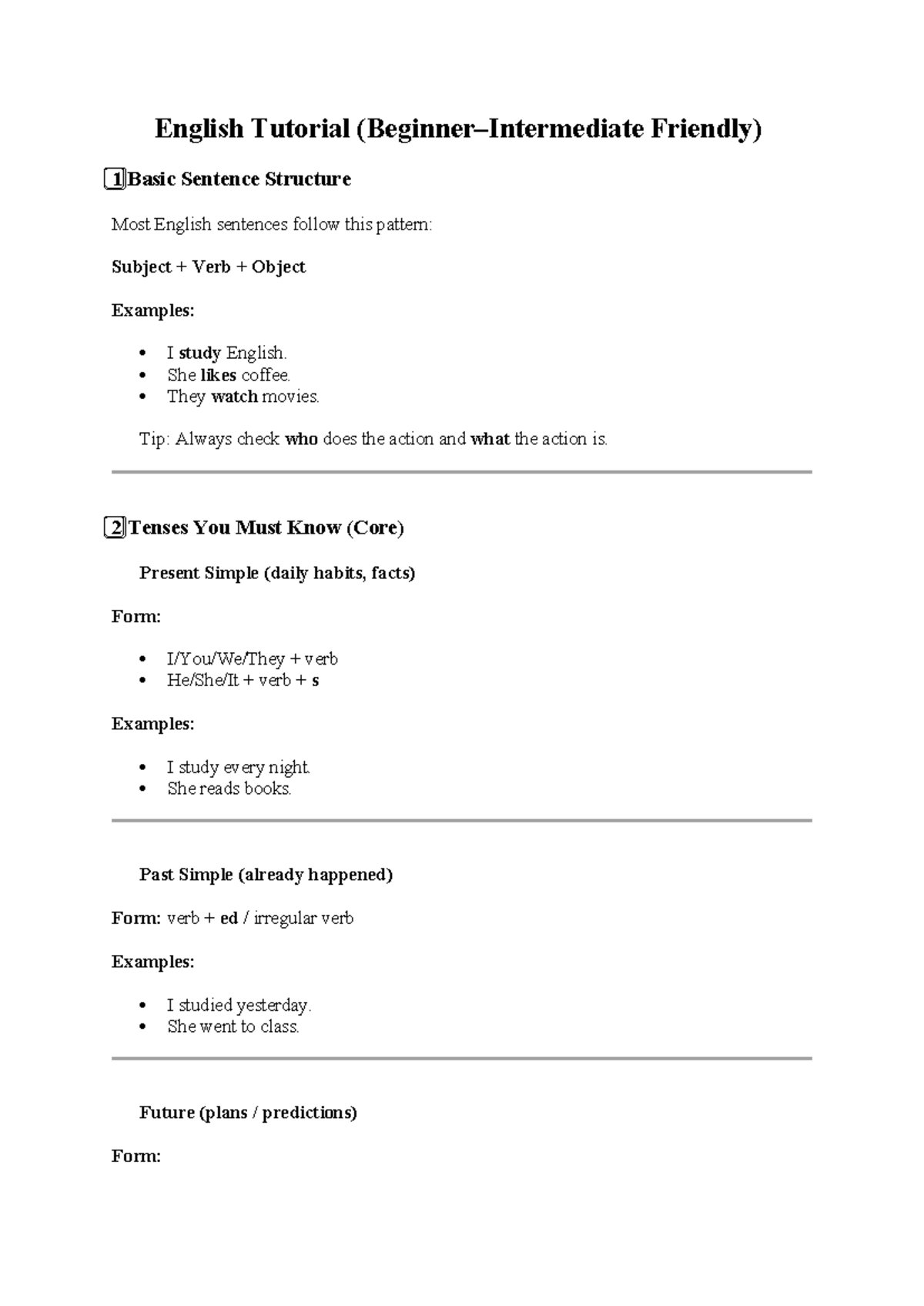 English Tutorial: Basic Sentence Structure & Tenses - Studocu